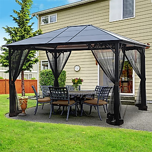 LIUJUN 12 Ft. X 10 Ft. Outdoor Aluminum Gazebo with Hardtop Netting for Lawn, Backyard