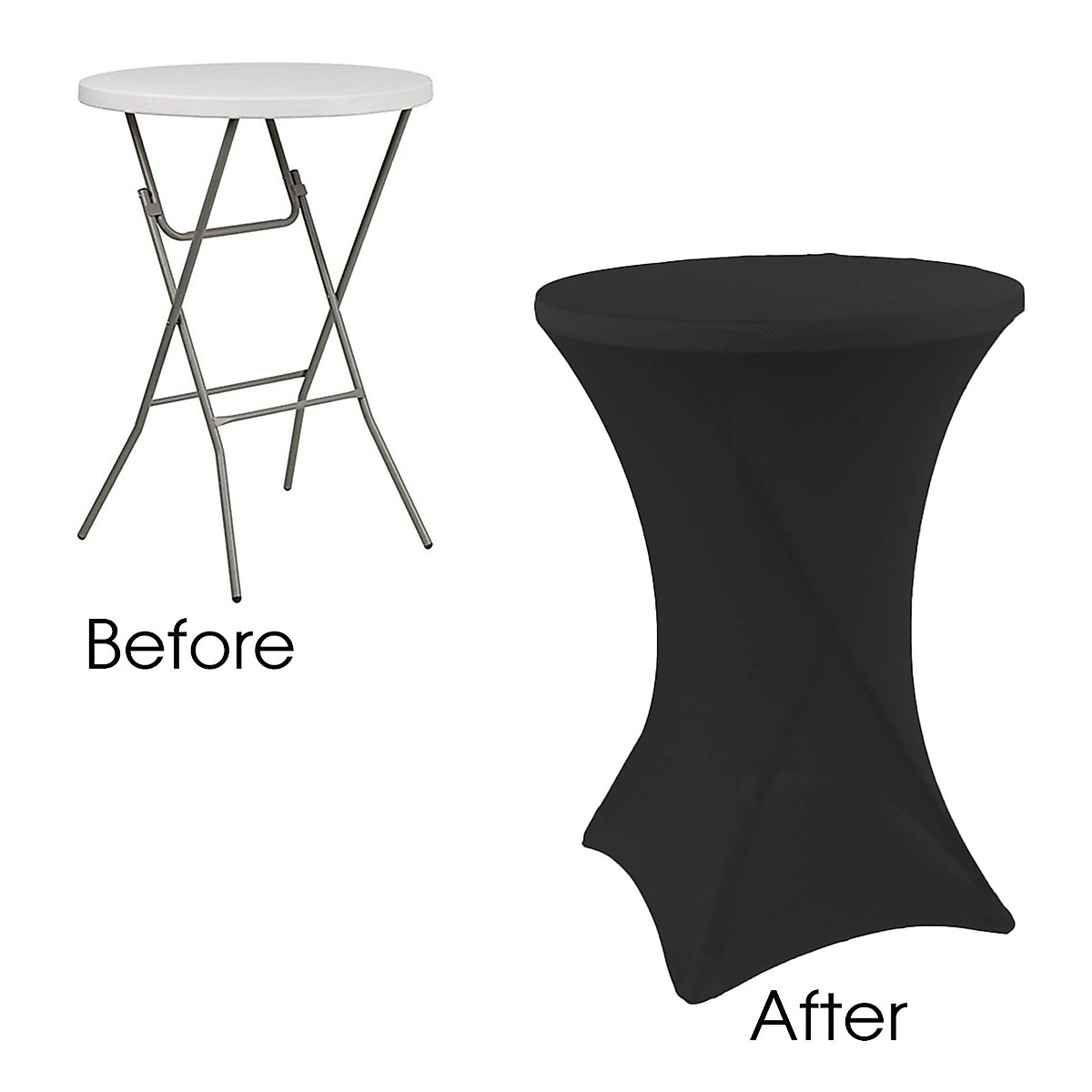 YOUR CHAIR COVERS - 32" D x 42" H Highboy Cocktail Round Stretch Spandex Table Cover - Black, Fitted Elastic Tablecloth for Round Tables, Outdoor Party DJ Tradeshow Banquet Vendor Wedding