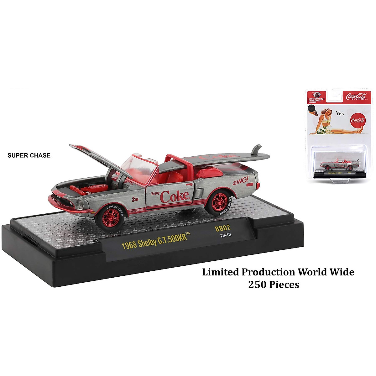 Coca-Cola Bathing Beauties Set of 3 Cars with Surfboards Release 2 Limited Edition to 6980 Pieces Worldwide 1/64 Diecast Model Cars by M2 Machines 52500-BB02