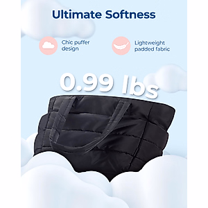 BAGSMART Tote Bag for Women, Lightweight Puffy Tote Bag with Compartments Shoulder Bag Handbag Quilted Shoulder Bag Handbag for Travel, Work, Beach, Gym, Shop (Black)