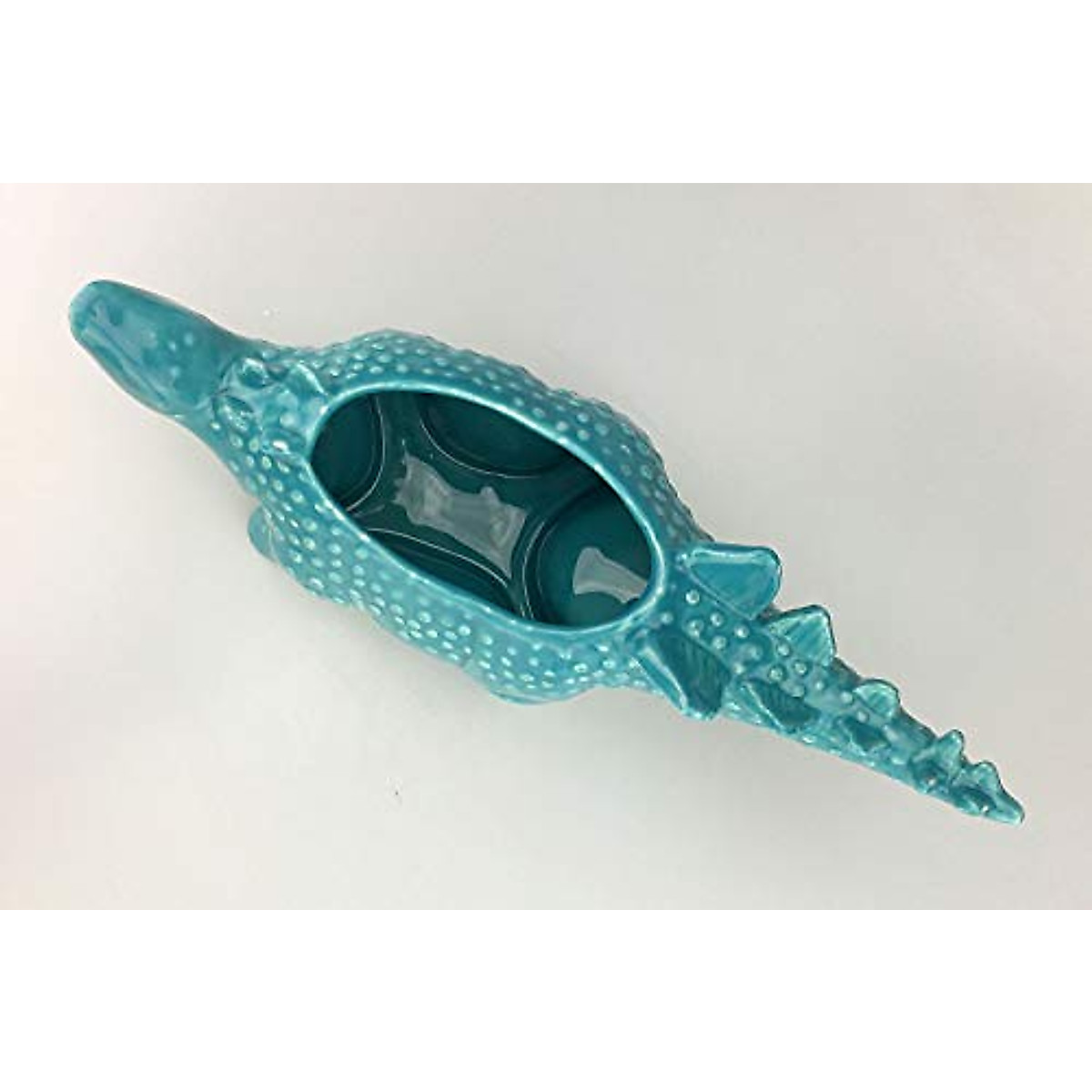 VanEnjoy 12 inches Cute Cartoon Dinosaur Ceramic Succulent Planter, Water Culture Hydroponics Bonsai Cactus Flower Pot,Air Plant Vase Holder Desktop Decorative Organizer (Stegosaurus, Blue)