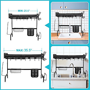 G Model Draining Rack for Sink, Sturdy and Durable Stainless Steel, Retractable Draining Rack with Baked Enamel Coating for Storage Kitchen Counter Organization（Black）