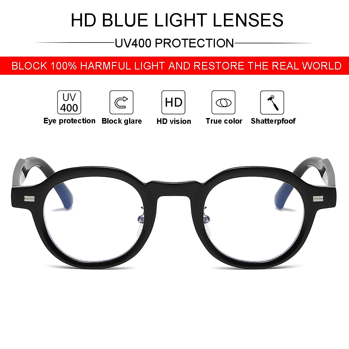 JOVAKIT Trendy Round Blue Light Blocking Glasses for Women Men Retro Vintage Circle Style Non-prescription Computer Glasses (Black)