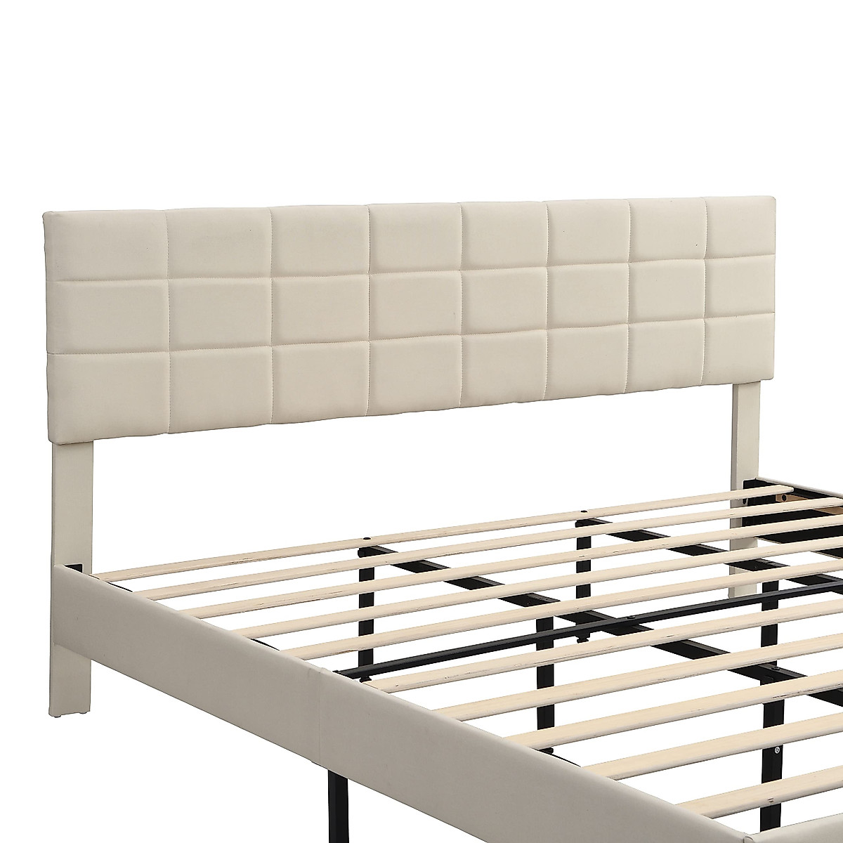 Jintop King Size Platform Bed Frame with Fabric Upholstered Headboard and Wooden Slats,No Box Spring Needed,Easy Assembly, Bedroom Furniture for Teens & Adults,Dark Beige