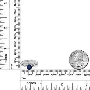 Gem Stone King 925 Sterling Silver Blue Sapphire and White Moissanite Wedding Engagement Band Bridal Set Ring For Women (1.59 Cttw, Gemstone September Birthstone, Available In Size 5, 6, 7, 8, 9)