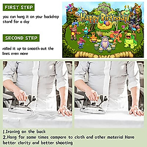 Singing Monsters Birthday Party Decoration, Monsters Game Party Photo Background 5 x 3 FT and 24Pcs Balloon, Monsters of Singing Party Backdrop Supplies for Girls, Boy and Baby Shower