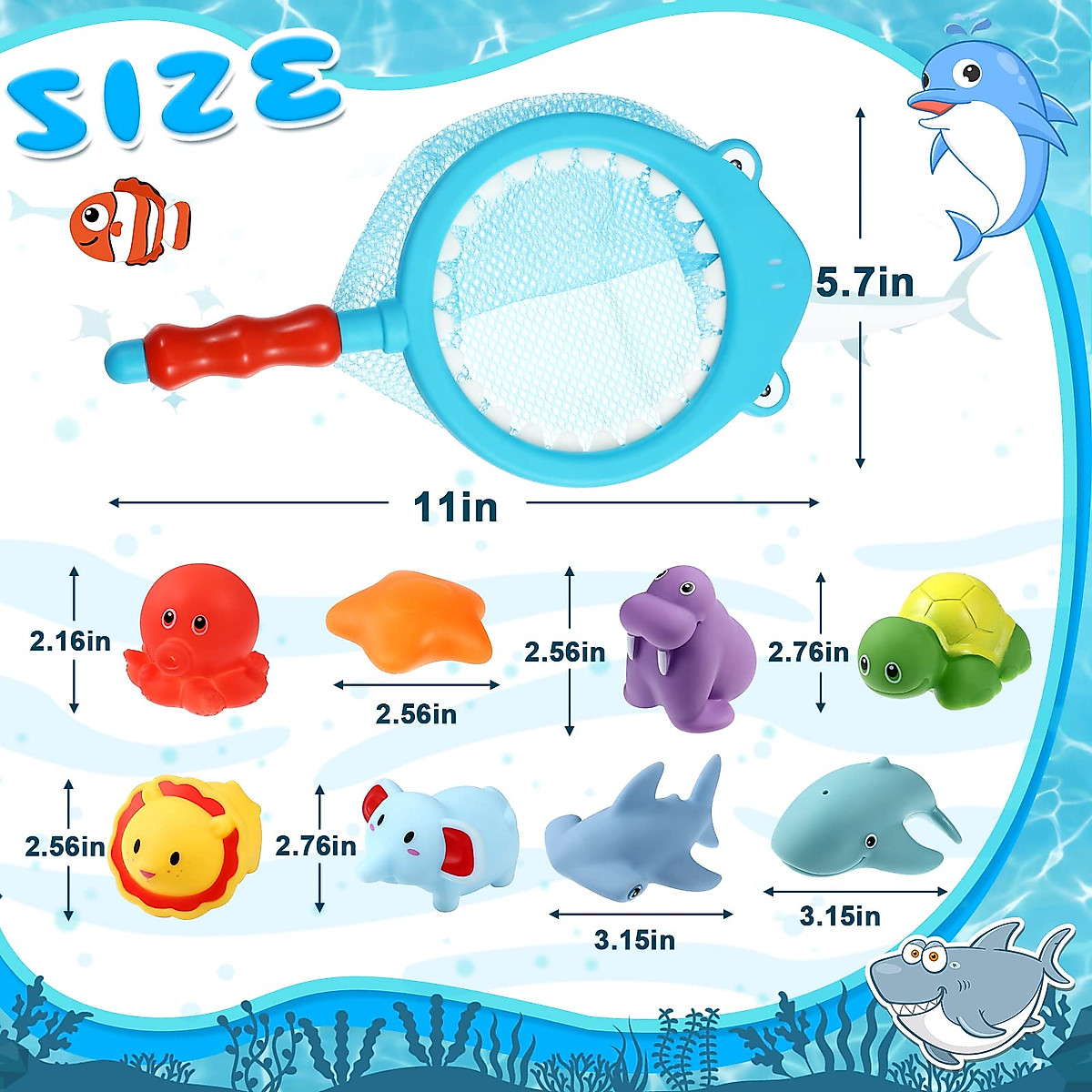 Leitee 14 Pcs Bath Toy Discoloration Water Spraying Floating Animals Shark Fishing Play Set with Fishing Nets Bathtub Squirt Toys for Babies and Kids (Cute)
