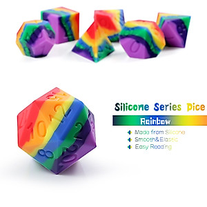Silicone DND Dice Set, DNDND 7PCS Silicone Squishy Rubber D&D Dice with Clear Plastic Display Case for Dungeons and Dragons Role Playing Games and Tabletop Games（Rainbow