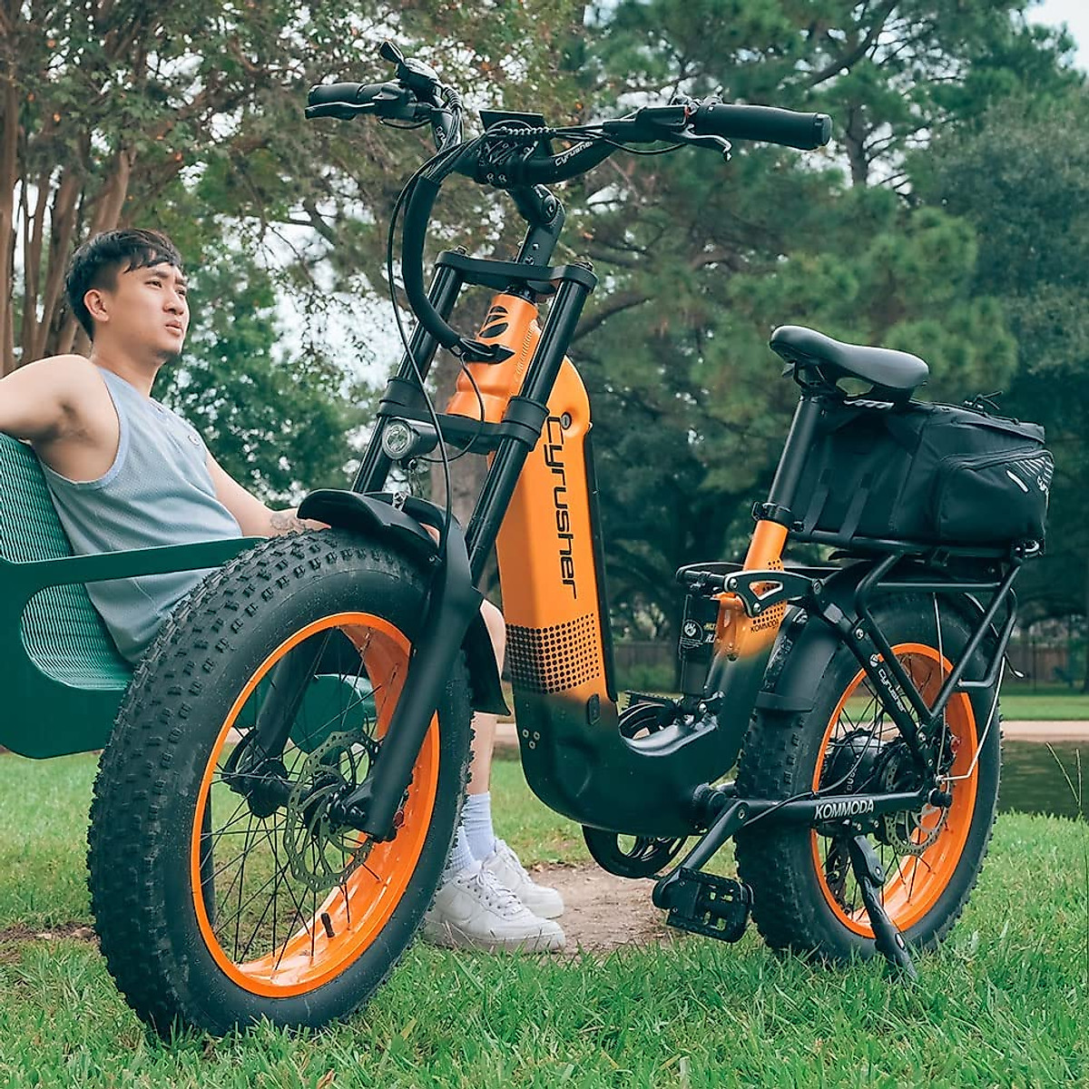 Crafuel 【Ship from USA】 Electric Bike for Adults 750W Kommoda Electric Bike 20x4'' Fat Tire Mountain Ebike with Integrated Battery 7 Speeds Snow Beach E-Bikes 48V 14Ah Electric Bike