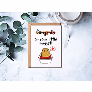 KrysDesigns Nugget Baby Card - Congrats On Your Little Nugget - New Baby Shower Newborn Chicken Nugget Tender Fast 5 x 7 inches T1EJWRTCKF 0