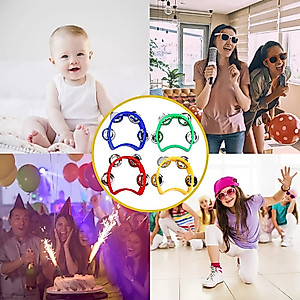 8 Pack Plastic Tambourines, Mini Percussion Tambourines Bulk, Half Moon Handheld Tambourine with 4 Jingle Bells for Adults(4 Colors)