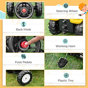 Aosom Kids Ride On Excavator, Pedal Digger, Construction Truck with Horn for Kids and Toddlers 3+, Yellow