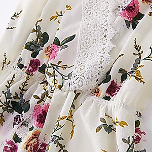 IFFEI Mommy and Me Matching Jumpsuit Outfits Floral Printed V Neck Romper Beachwear White 6-7 Years