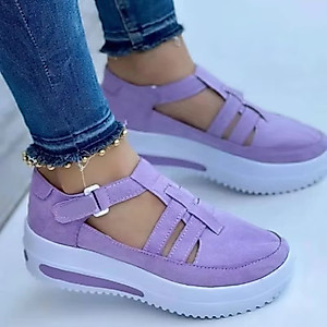 Women's Swezida Orthopedic Walking Shoes with Arch Diabetes Support Mesh Breathable Sneakers Thick Sole Wedge Casual Sandals (Black,5)