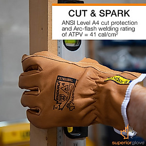 Superior Glove Goat Grain Leather Work Arc Flash Gloves with ParaActiv Cut Resistant Protection - Endura Safety Gloves Water Resistant 378GOBKL (1 Pair) Size Large