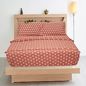 Royale Linens 300 Thread Count Printed 100% Cotton 4 Piece Full Bed Sheet Set - Sheet Set - 1 Fitted Sheet, 1 Flat Sheet, 2 Pillow case - Fade Resistant Luxury Full Size Sheet Set (Full, Printed Pink)