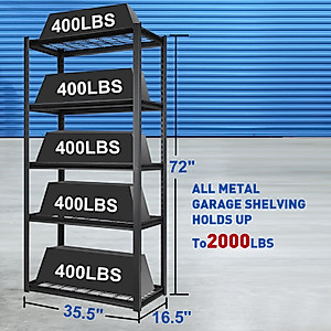 PACHIRA E-Commerce 35.5" W x 16.5" D x 72" H Garage Shelving Heavy Duty Loads 2000LBS, 5 Tier Adjustable Storage Shelves Metal Shelving Garage Utility Rack