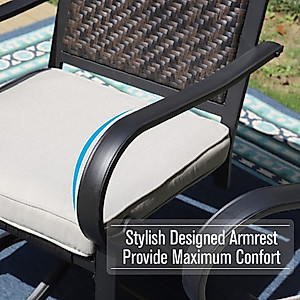 MFSTUDIO Patio Swivel Chair Sets of 2, Outdoor Wicker Dining Swivel Chairs Set of 2 with Beige Cushions, Armrests and Metal Frame, All-Weather, 350lbs. Brown