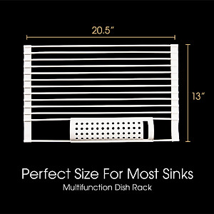 Over Sink Dish Drying Rack- Foldable Roll Up Dish Drying Rack- Portable Drying Rack for Kitchen Sink- Durable Dish Drainer- Space-Saver Kitchen and Sink Accessories- Dish Rack by Tasora (21"x13")
