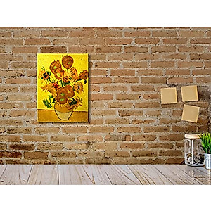 Wieco Art Abstract Flowers Giclee Canvas Prints Wall Art Vase with Fifteen Sunflowers by Van Gogh Classic Oil Paintings Reproduction for Home Decor Modern Stretched and Framed Floral Picture Artwork