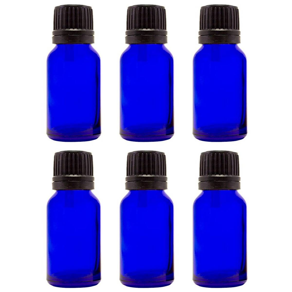 Essential Oil Bottles, Set of 6 - Cobalt Blue Glass with Eurodropper Cap - 15ml