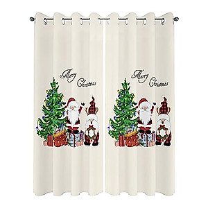 Outdoor Curtains for Patio 2 Panels Set Dwarf Under Christmas Tree with Snowflakes and Gifts Waterproof Privacy Outside Curtain Sun Blocking Grommet Drapes for Porch Gazebo Pergolas Balcony 52x95 Inch