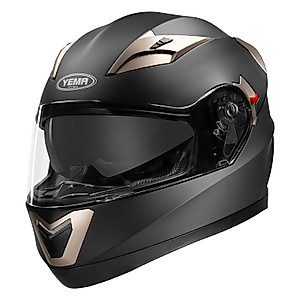 Motorcycle Full Face Helmet DOT Approved - YEMA Helmet YM-829 Motorbike Moped Street Bike Racing Casco Moto Helmet with Sun Visor for Adult,Youth Men and Women - Matte Black,XL