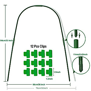 Garden Hoops for Raised Beds,6Pcs 33x26 Greenhouse Hoops with 12 Clips,Rustproof Steel Garden Tunnel Row Cover Hoops Kit Mini Greenhouse Frame Plant Support Garden Stakes for Fabric Covers Netting