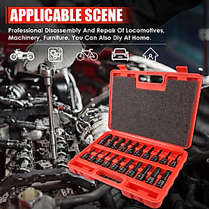 C&T 20 Piece 1/2" Drive Master Impact Hex Driver Set, SAE Metric Hex Head Impact Driver Bit Set 1/4" - 3/4", 6mm - 19mm, Cr-Mo Steel Drive Allen Bit Socket Set with Dual Size Markings and Storage Case