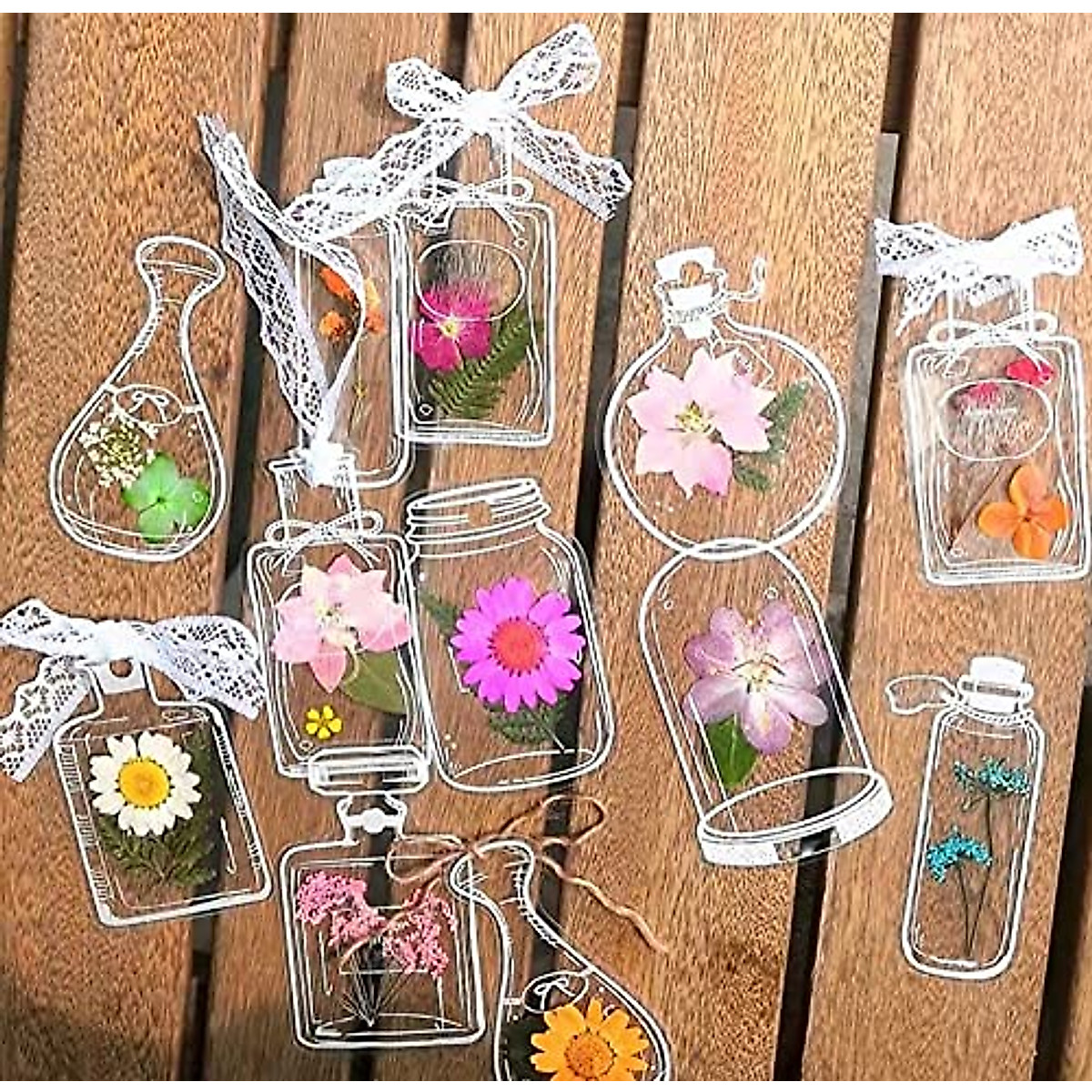 Dried Flower Bookmarks Set, DIY Bookmarks, Transparent Dried Flower Bookmarks, Beautiful DIY Dried Flower Bookmark, Flower Bookmarks Maker (A)