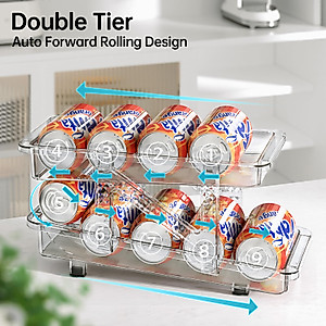 LAMU Soda Can Dispenser for Refrigerator, Set of 2 Adjustable Width Soda Can Organizer 2-Layer Beverage Pop Can Holder Drink Organizer for Fridge, Pantry, Cabinet, Countertop, Clear