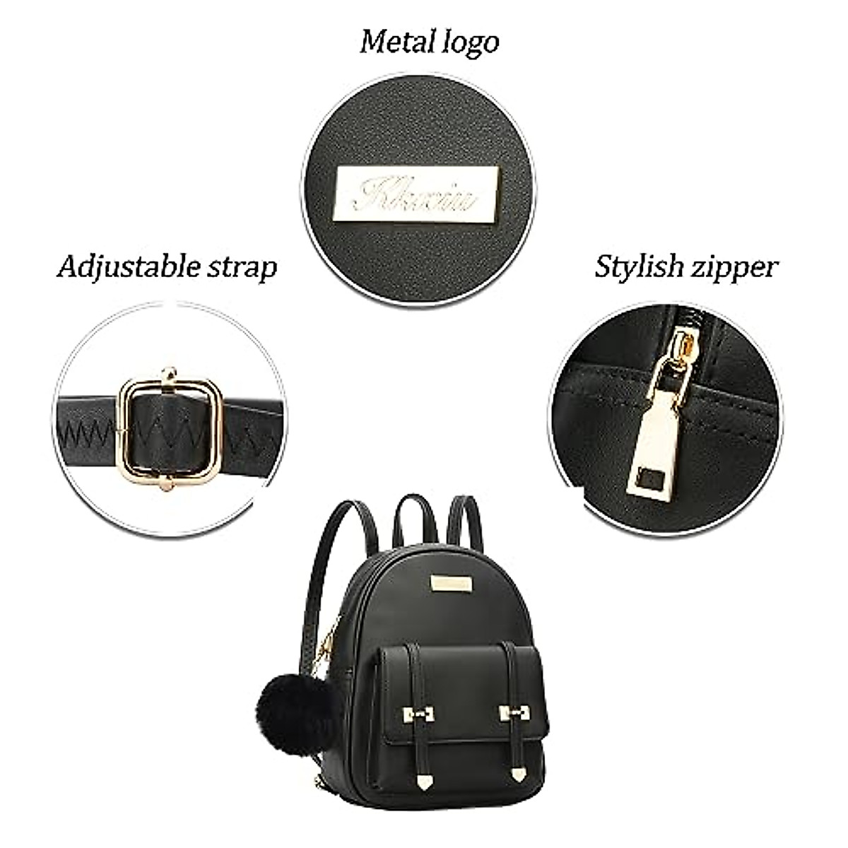 KKXIU Women Small Backpack Purse Convertible Leather Mini Daypacks Crossbody Shoulder Bag (Black)