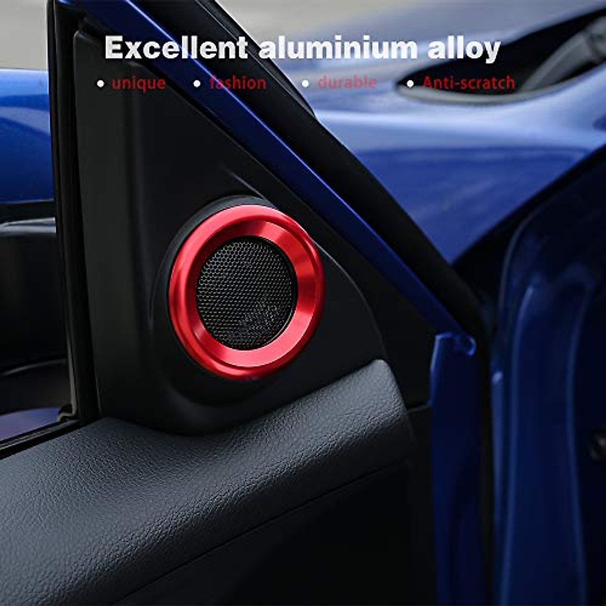 Thenice for 10th Gen Civic Door Audio Speaker Rings Anodized Aluminum A-Pillar Loudspeaker Decorations Circle Trims for Honda Civic 2016 2017 2018 2019 2020 2021 -Red