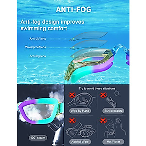 Hurdilen Kids Swim Goggles, Swimming Goggles for Kids Children, Anti-Fog Anti-UV Youth Swim Glasses with Nose Clip, Earplugs for Age 3-15