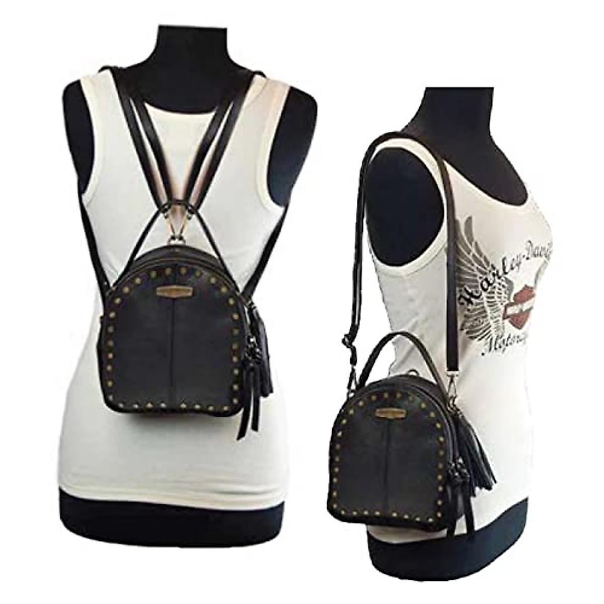 Harley-Davidson Women's Midnight Rider Leather Convertible Backpack - Black