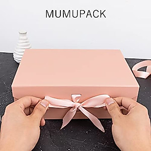 MUMUPACK 5 Pink Gift Boxes with Lid for Presents 8x7x3.3 Inches with Ribbon and Magnetic Closure, Collapsible Matte Textured Finish Box for Mother's Day, Birthdays, Bridal Gifts,Weddings