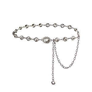 BEMYLV Silver Rhinestone Chain Belt Sparkly Bling Crystal Waist Chains for Women Dresses Girls Fashion