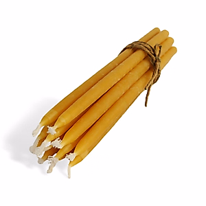 BCandle 100% Beeswax 2-hour Candles Organic Hand Made - 7 1/2 Inch Tall, 3/8 Inch Diameter (Pack of 12), Porcelain Candle Holder