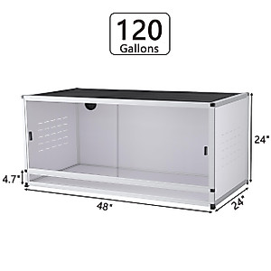 PVC Reptile Enclosure 48 * 24 * 24" Space Efficient Large Reptile Terrarium Habitat 120 Gallon for Bearded Dragon Gecko Lizard Snake, Wide Vivarium with Sliding Doors Lock (2pcs-White Panels)