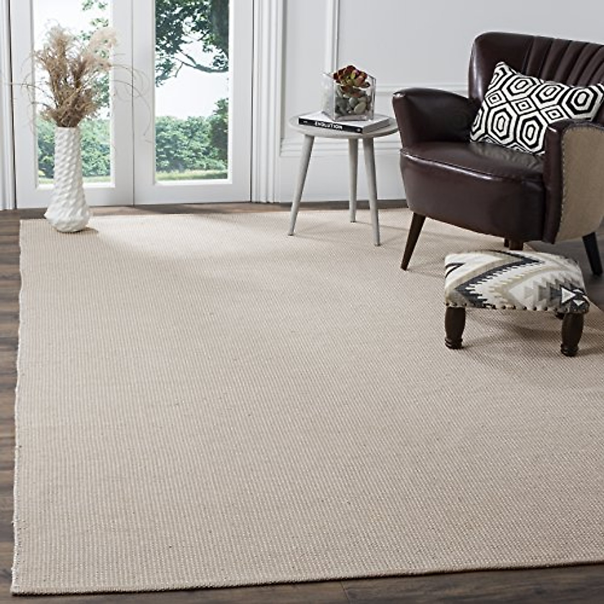 SAFAVIEH Montauk Collection 8' x 10' Ivory/Grey MTK345A Handmade Flatweave Boho Farmhouse Cotton Living Room Dining Bedroom Area Rug