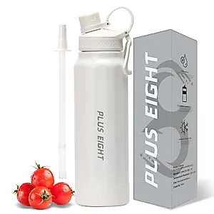 pluseight Sports Water Bottle, Insulated Water Bottle With Straw, Stainless Steel Water Bottle Wide Mouth for Sports, Gym or Office, BPA-Free Keep Cold 24H Hot 12H (White, 32 oz)