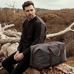 S-ZONE Oversized Leather Canvas Duffel Shoulder Weekender Mens Overnight Bag