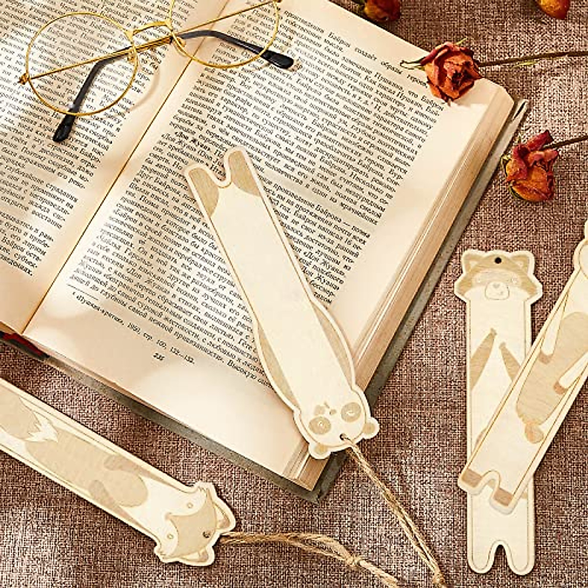 Wooden Bookmarks Animal Engraved Bookmarks for Kids Cute Bookmarks Blanks DIY Wooden Craft Bookmark School Office Supply for Teachers Students Classroom Rewards Supplies