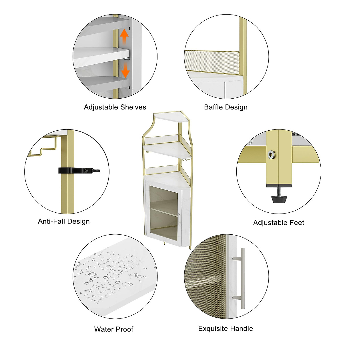GAOMON Wine Corner Cabinet with Removable Wine Rack, Wine Cabinet and Wine Glass Bar Cabinet with Glass Rack and Mesh Door, Wine Cabinet with Reasonable Functional Partitioning (Gold)