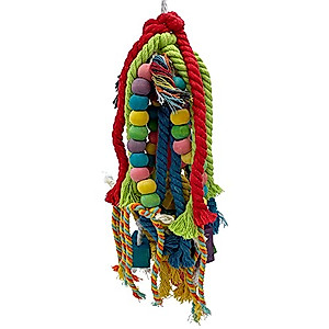GILYGI 20.5 inch Parrot Chewing Toys - Parrot Cage Toys Wooden Block Tearing and Cotton Rope Toys for Small Medium and Large Parrot Conures Cockatiels African Grey Amazon and Macaw Parrots
