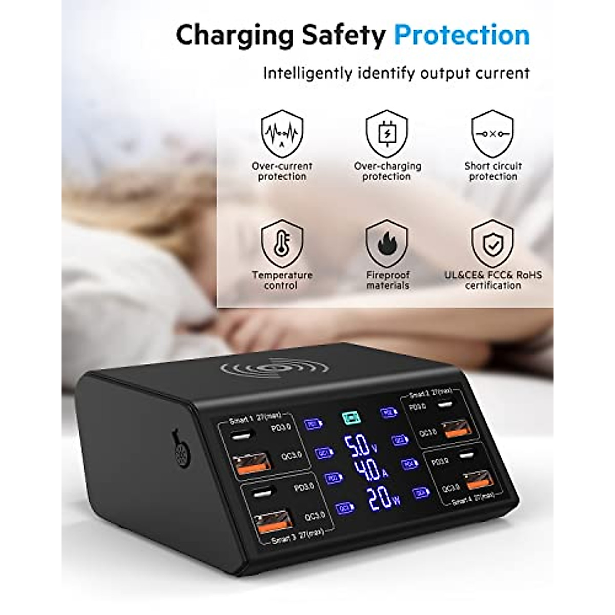 LMAIVE USB Charging Station, 100W Charging Station, 8-Ports Charging Station for Multiple Devices, Multi USB Charger Station, USB C Charging Station Compatible with iPhone, iPad, Samsung, Huawei