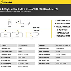 AmeriGlo adult unisex Tritium I-Dot Green with Orange Outline Set sporting gun sights, Green/Orange, 1 x 2 US