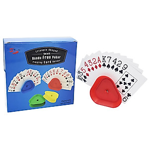 Yuanhe Playing Card Game Holder - Triangle Shaped Hands-Free Poker Holder Tray, 4 Colors, Set of 4