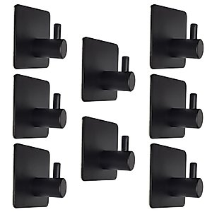 Yukrilt Wall Hooks 15lb(Max) Adhesive Hooks for Hanging, Waterproof Oilproof, Bathroom Kitchen Heavy Duty Self Adhesive Towel Hooks, Black, 8 Pack