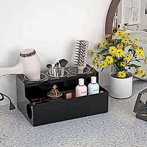 Sequpr Bathroom Blow Dryer Holder Black Vanity Organizers and Storage Stand, Acrylic Hair Tool Table Organizer Counter for Hairdryer, Makeup Brush, Toiletries